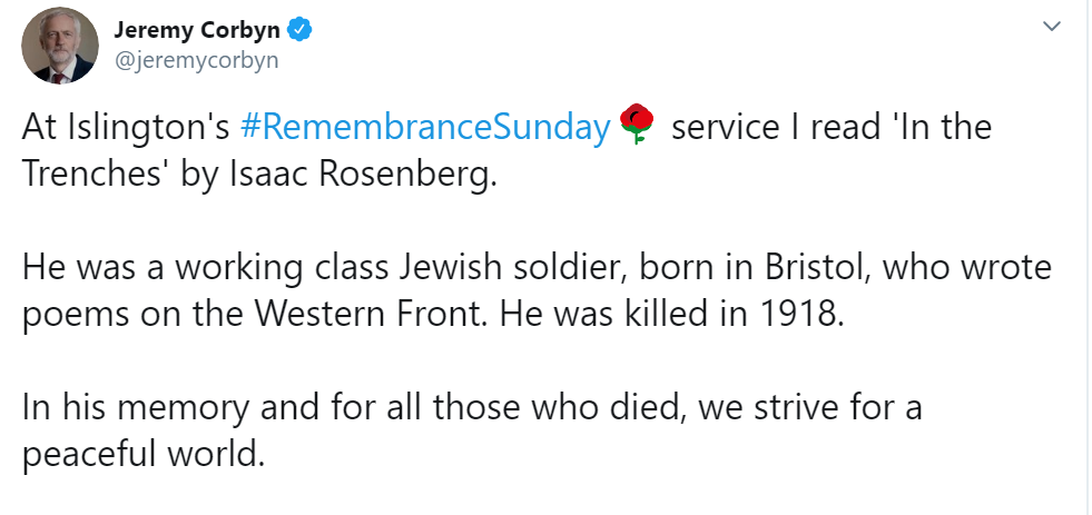 Jeremy Corbyn reads the words of fallen Jewish soldier-poet but fails ...